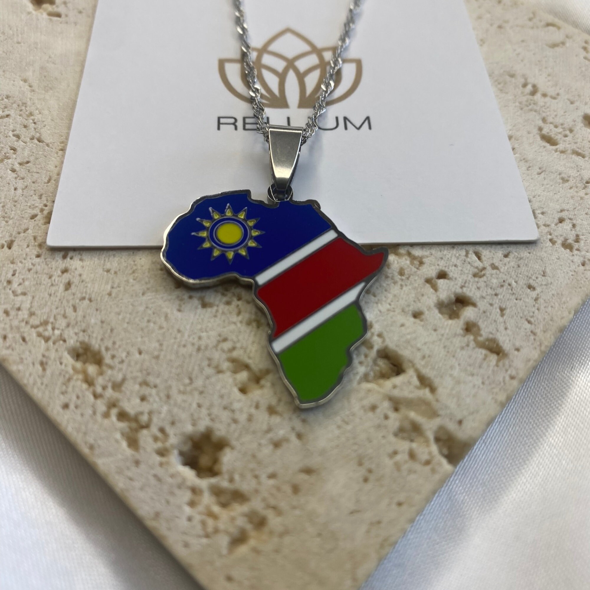Africa Map Outline Pendant Necklace Namibia Flag Charm Necklace African ...