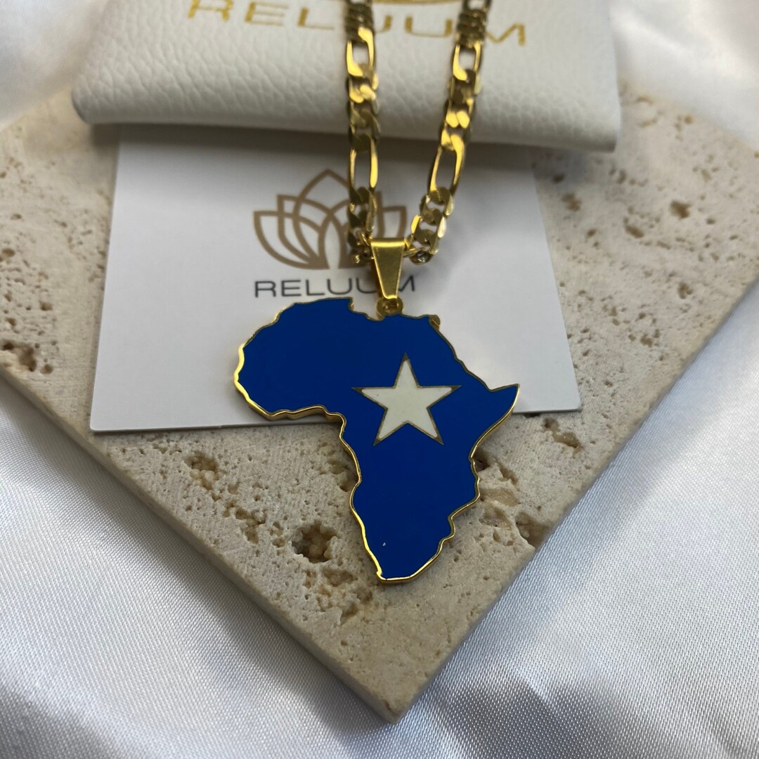 Africa Map Outline Pendant Necklace Somalia Flag Charm Necklace African ...