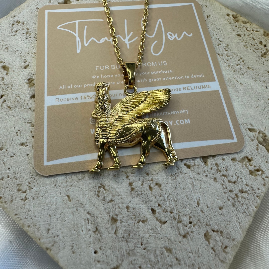 Ashur Lamma Symbol Pendant Necklace assyrian Winged Bull Lamassu Charm ...