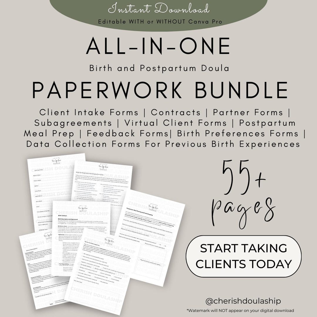 Comprehensive Doula Client Paperwork | 55+ Page Canva Template Bundle ...