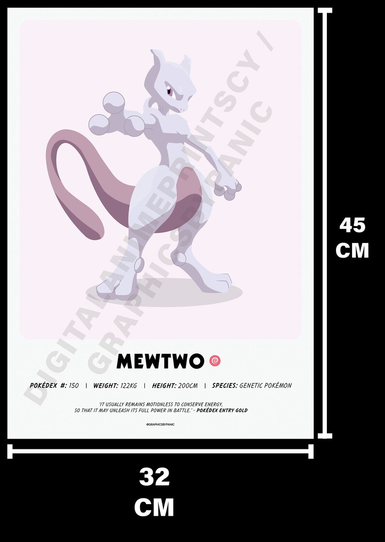 Pokemon Mewtwo Poster Digital Print Minimalist Pokemon Print Pokemon ...