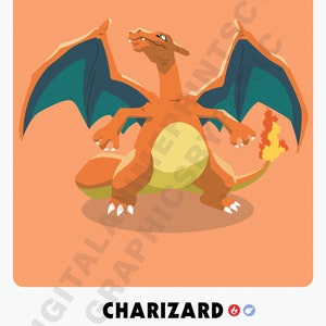 Pokemon Charizard Poster Digital Print - Minimalist Pokemon Print ...