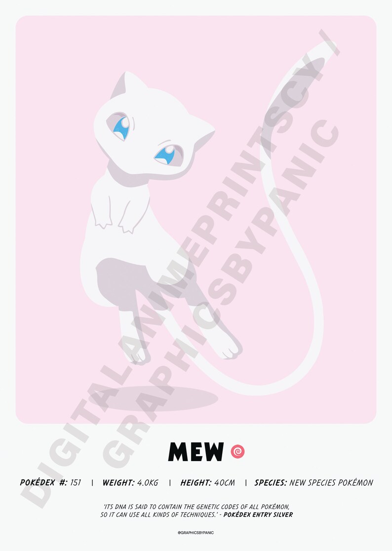 Pokemon Mew Poster Digital Print - Minimalist Pokemon Print - Pokemon ...