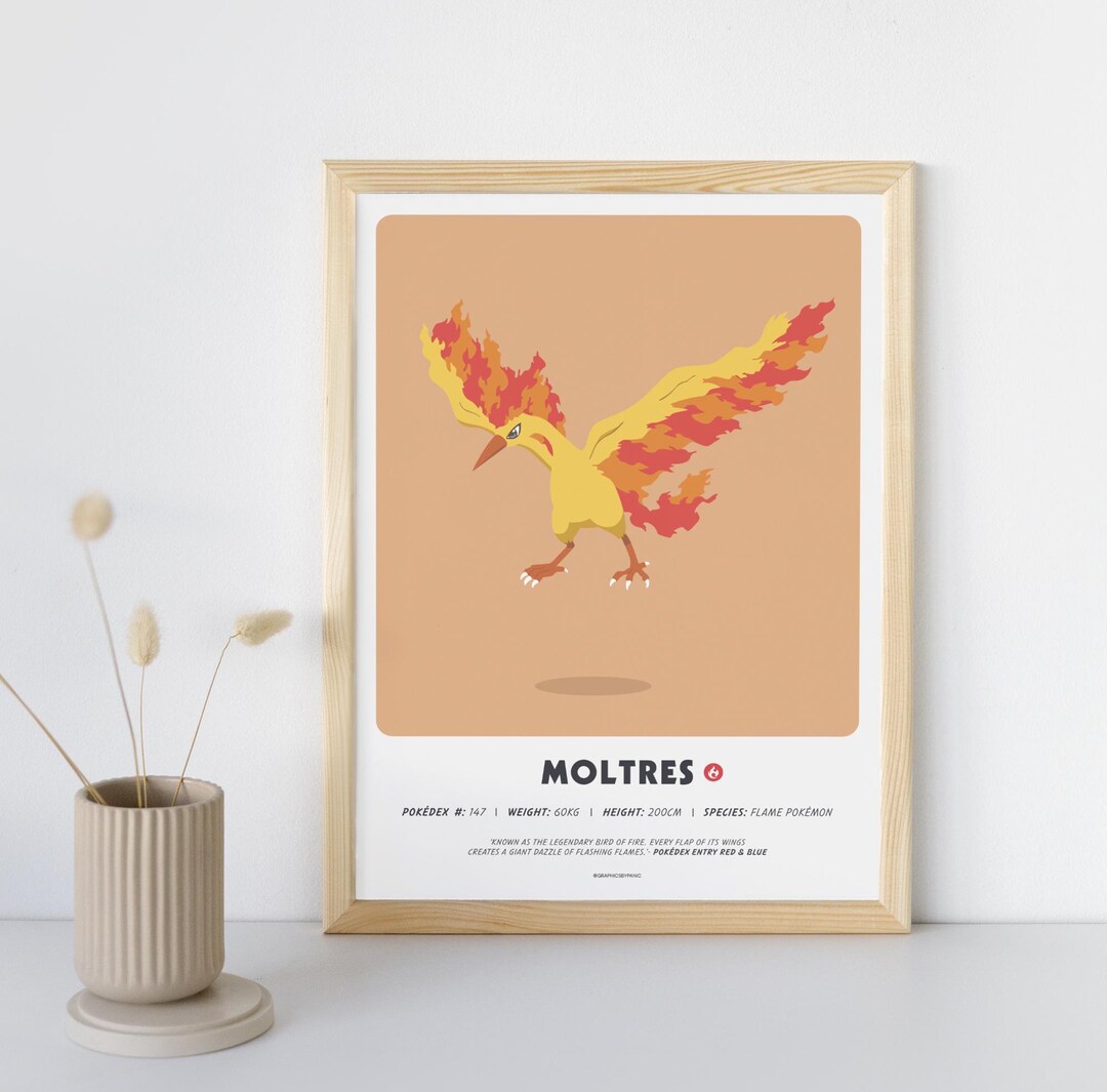 Pokemon Moltres Poster Digital Print - Minimalist Pokemon Print ...