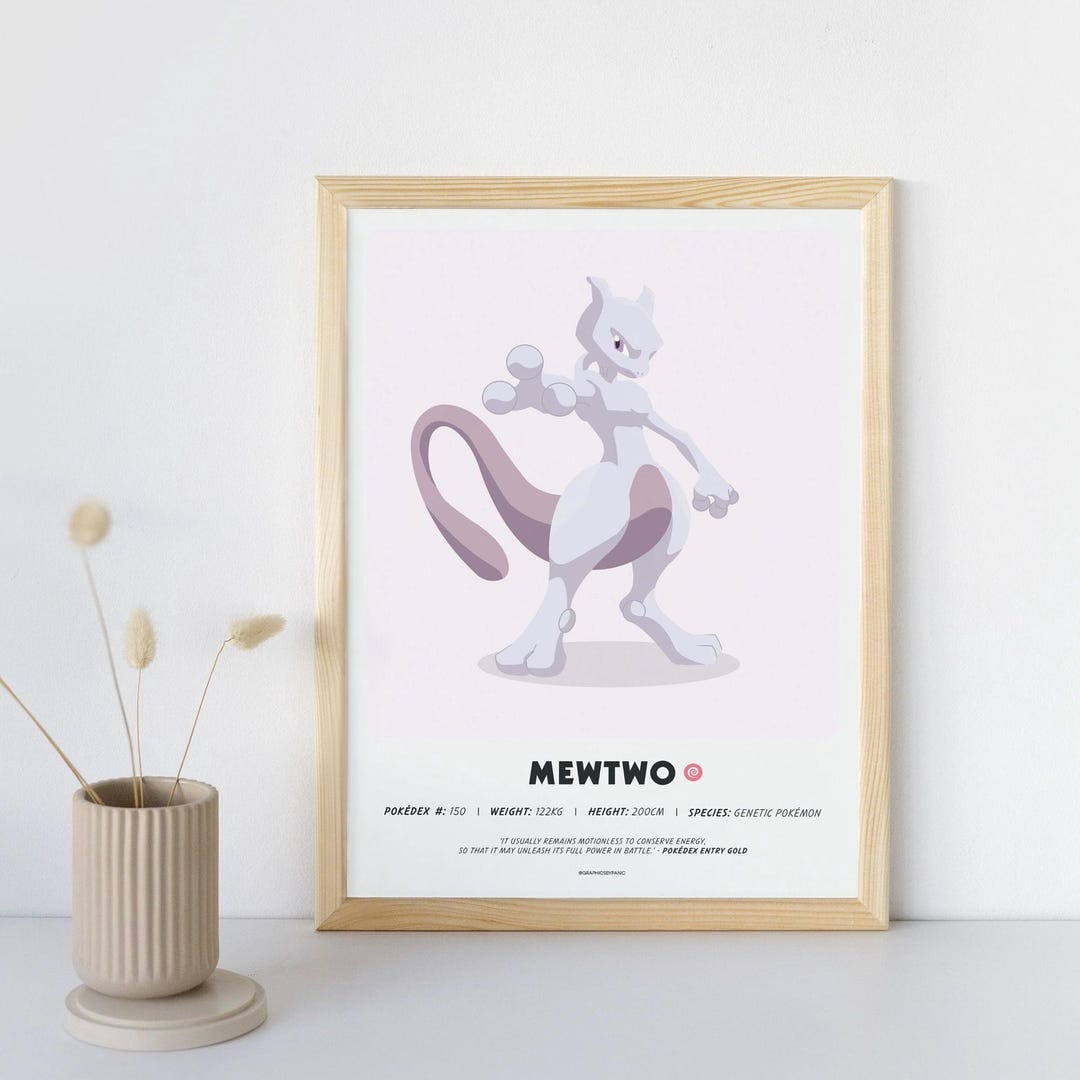 Pokemon Mewtwo Poster Digital Print - Minimalist Pokemon Print ...