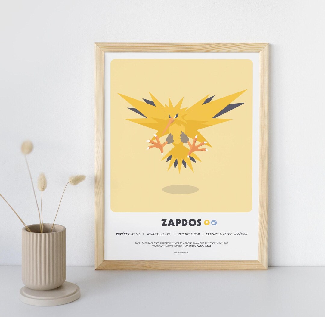Pokemon Zapdos Poster Digital Print - Minimalist Pokemon Print ...