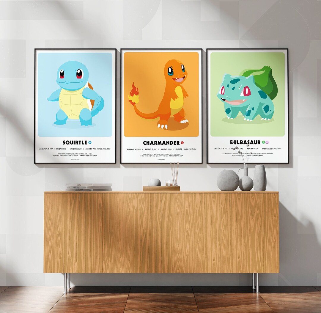 Pokemon Starter Poster Bundle Minimalistic Pokemon Print Squirtle ...