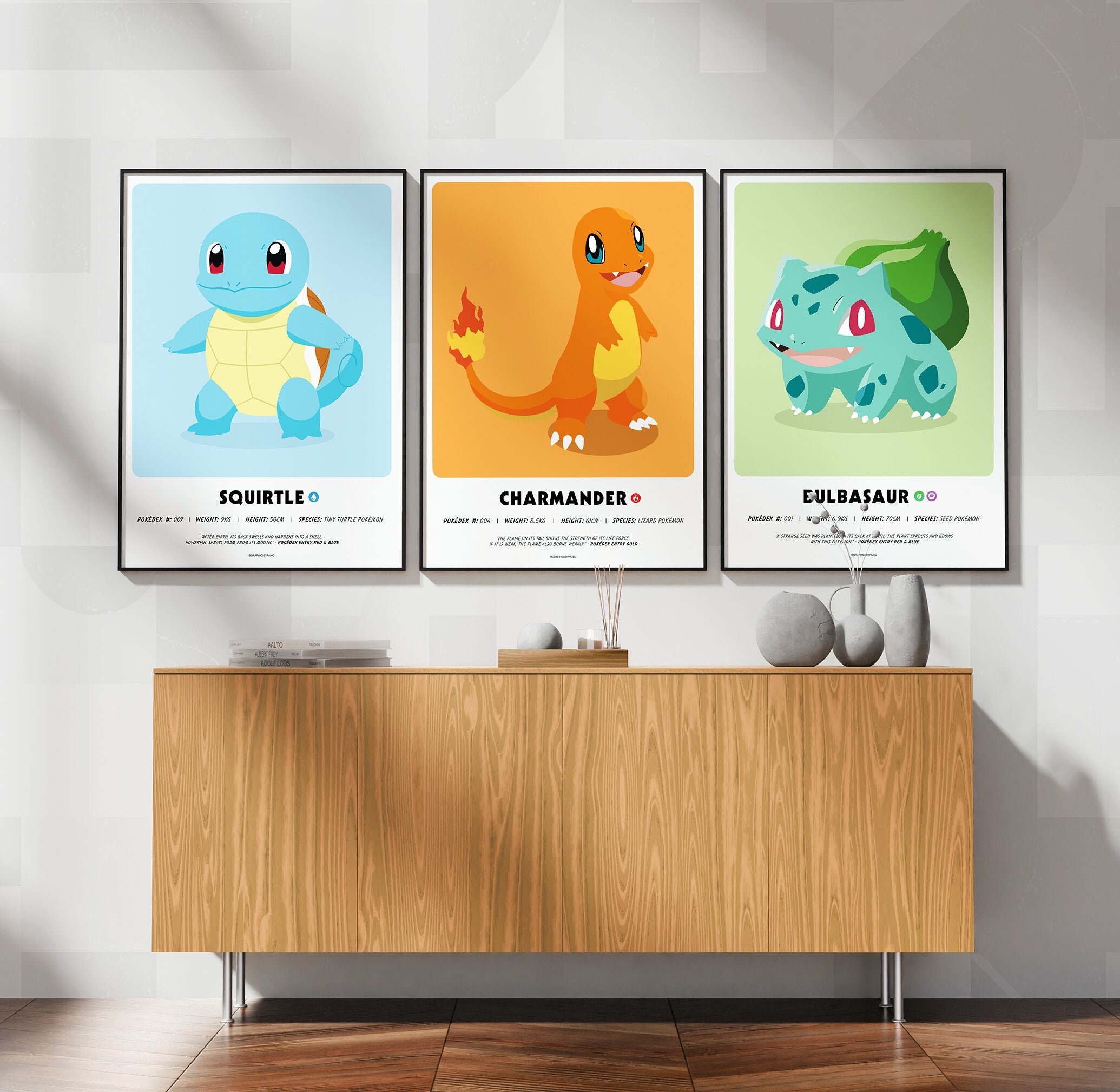 Pokemon Starter Poster Bundle Minimalistic Pokemon Print Squirtle ...