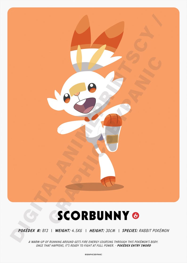 Scorbunny Pokemon Poster - Minimalist Fan Art (digital Download) - Etsy