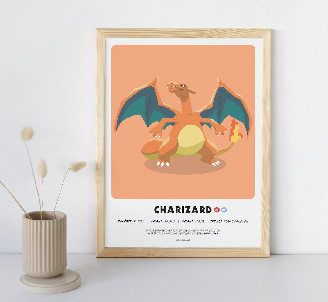 Pokemon Charizard Poster Digital Print Minimalist Pokemon Print Pokemon ...