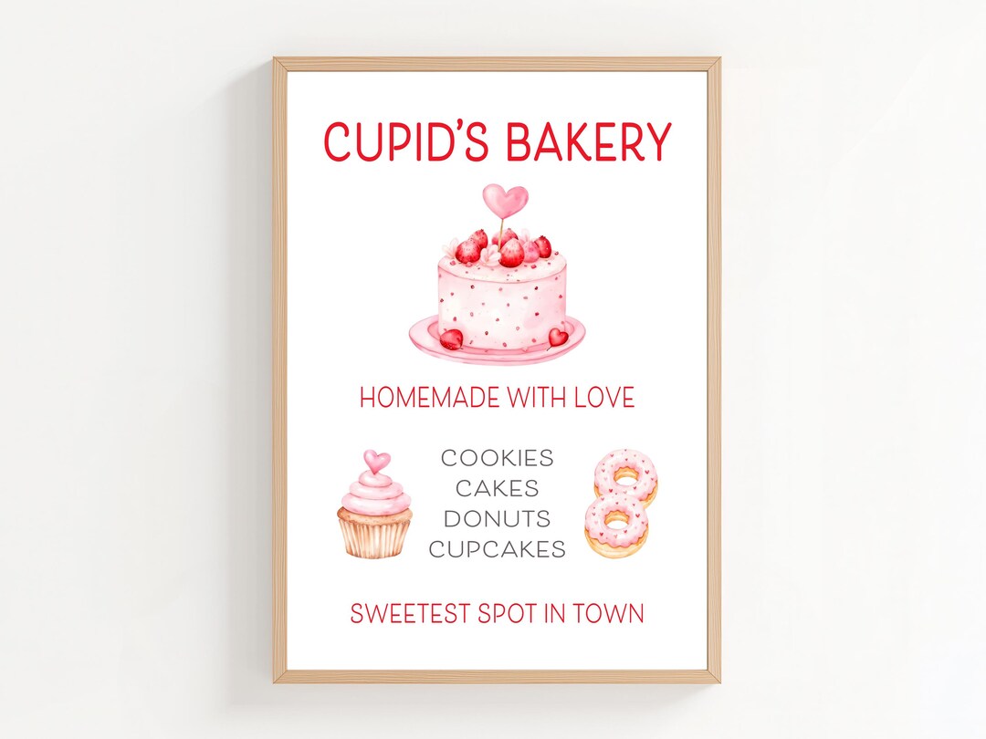 Cupid’s Bakery Valentine’s Day Digital Print, Romantic Wall Art, Cozy ...
