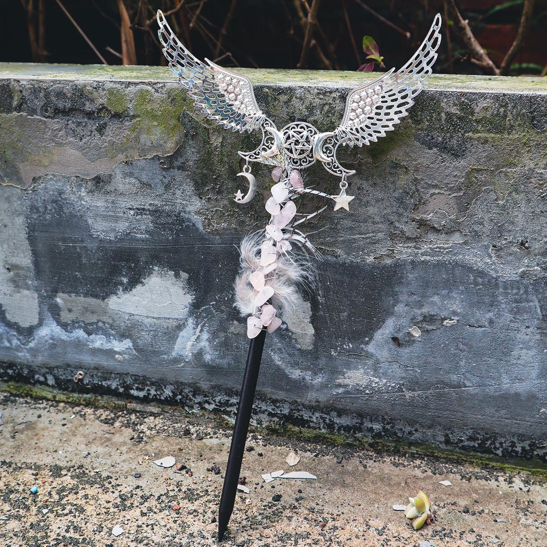 Angel Wing Rose Quartz Wand,handmade Crystal Magic Wand,healing Stone ...