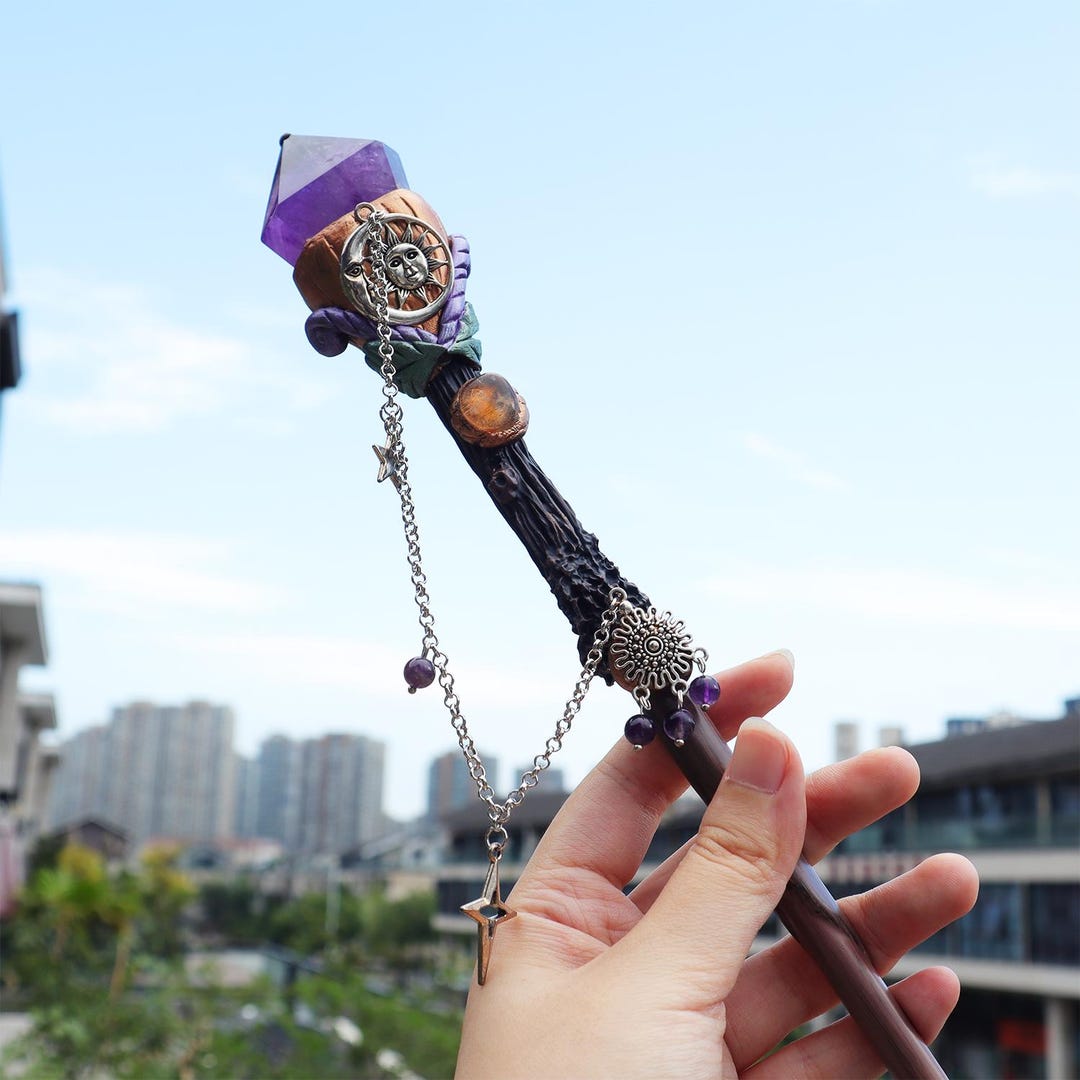 Mystic Amethyst Crystal Wand | Handmade Witch Staff Gift for Her ...