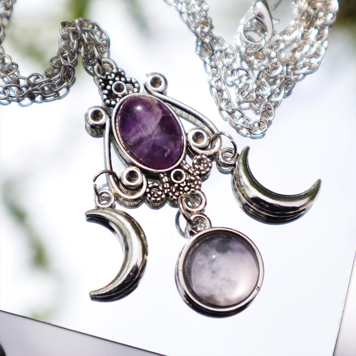 Amethyst Moon Necklace – Boho Crystal Pendant, Witchcore Jewelry, Lunar ...