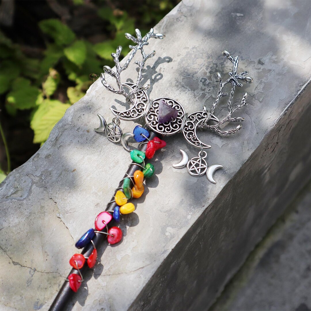 Moon Witch Wand – Handmade Magic Wand With Rainbow Shell Chips, Tree ...