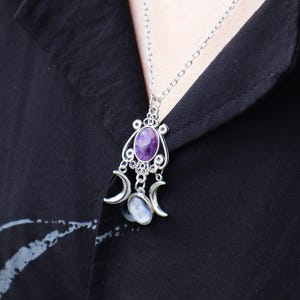 Amethyst Moon Necklace – Boho Crystal Pendant, Witchcore Jewelry, Lunar ...