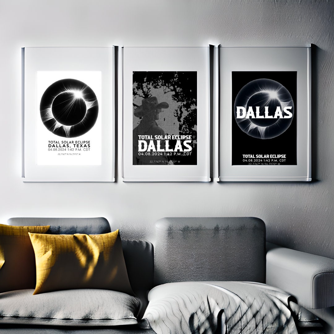 Dallas Texas Solar Eclipse Poster Map 2024 American Totality Art Print ...