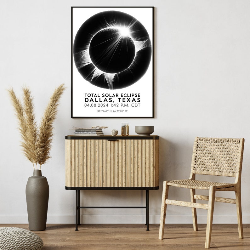 Dallas Texas Solar Eclipse Poster Map 2024 American Totality Art Print ...