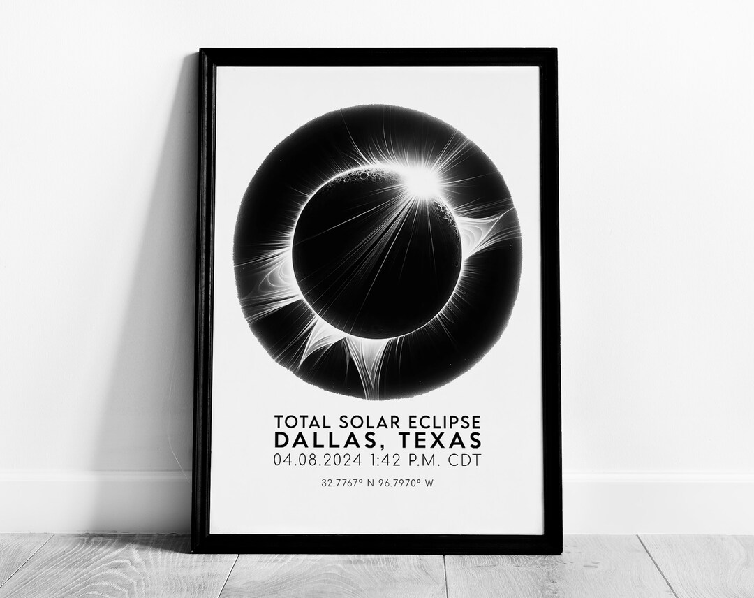Dallas Texas Solar Eclipse Poster Map 2024 American Totality Art Print ...