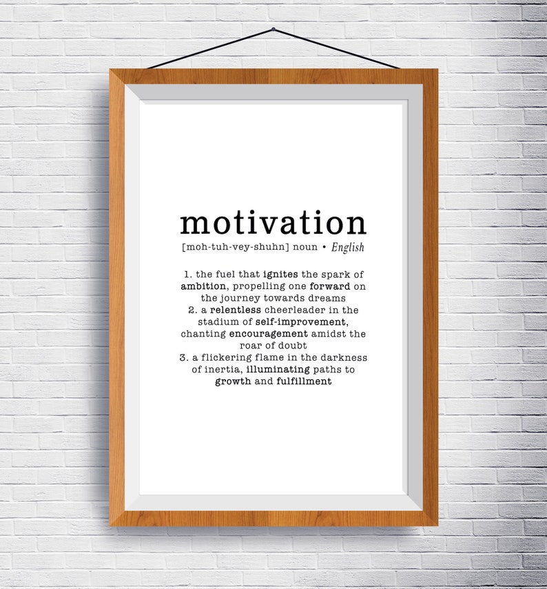Motivation Definition Wall Art, Motivational Word Print, Mindset ...