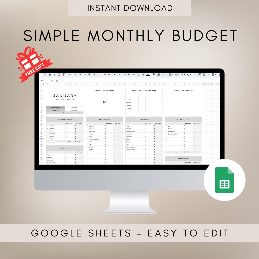 Simple Monthly Budget Google Spreadsheet - Google Sheet Budget Template ...