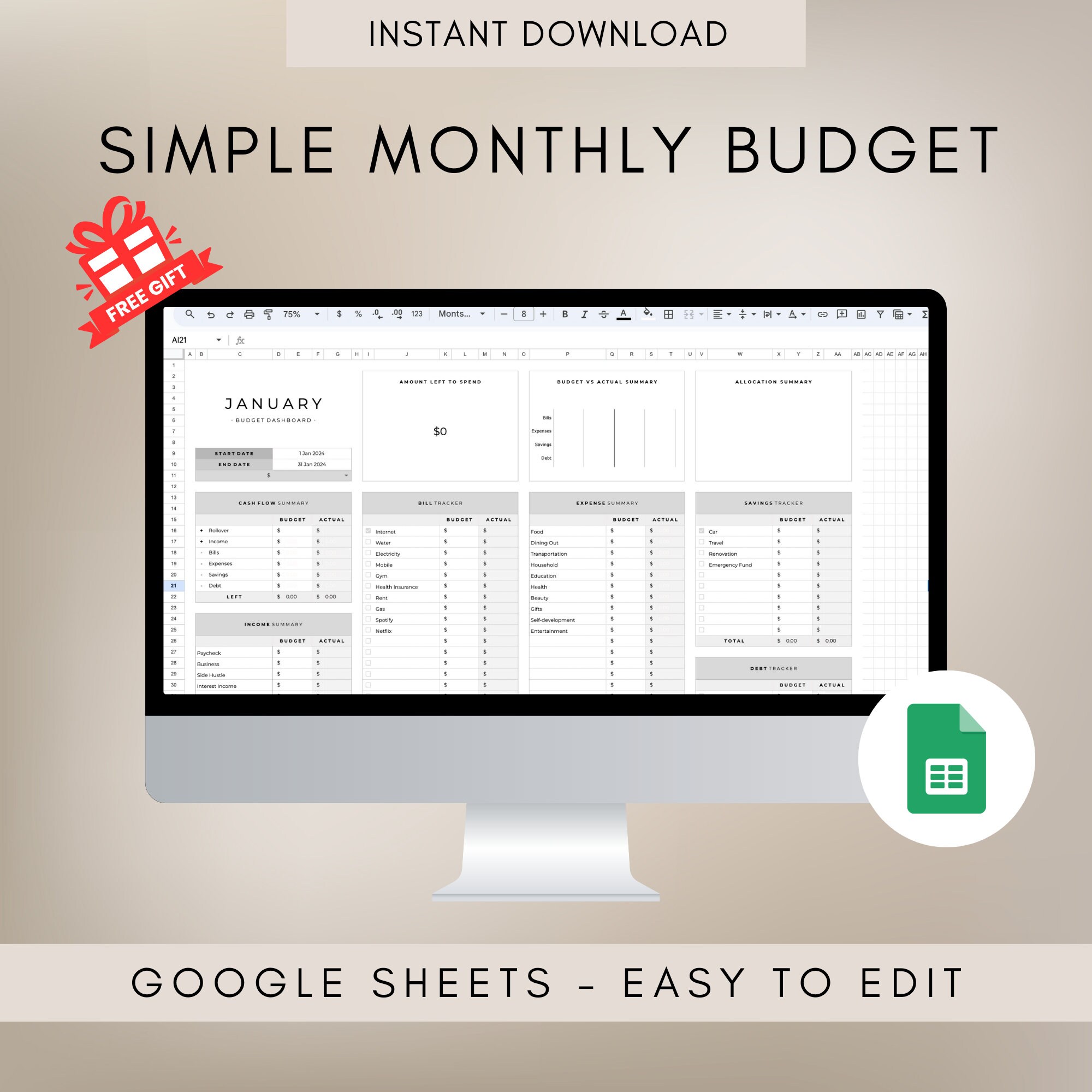 Simple Monthly Budget Google Spreadsheet - Google Sheet Budget Template ...