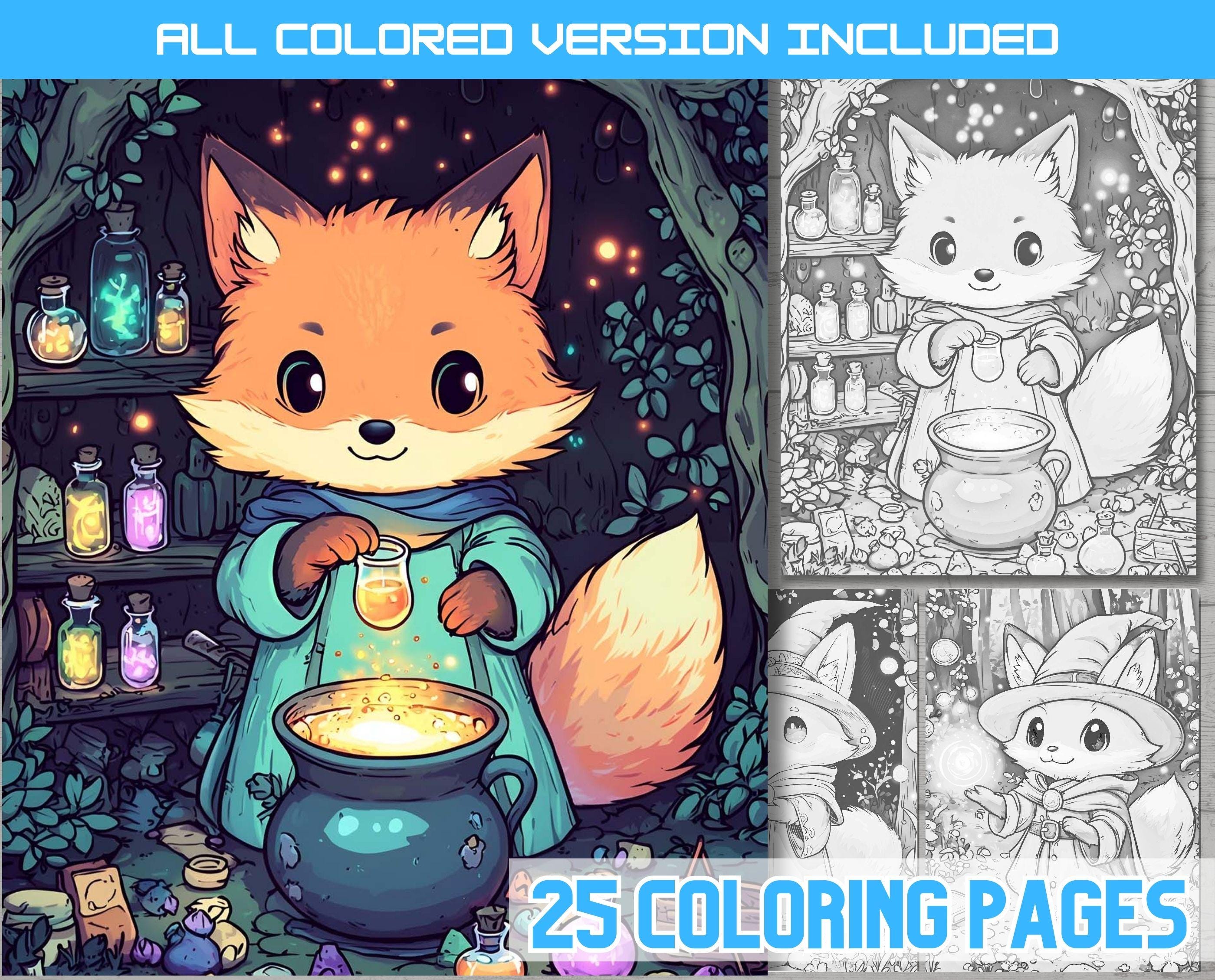 Cute Little Fox Coloring Book, Adorable Fairy Orange Fox Coloring Pages ...