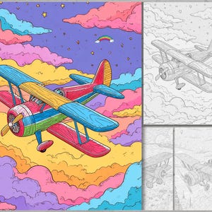 Vintage Biplane Coloring Page: Pastel Airplane Aviation Art (PDF ...