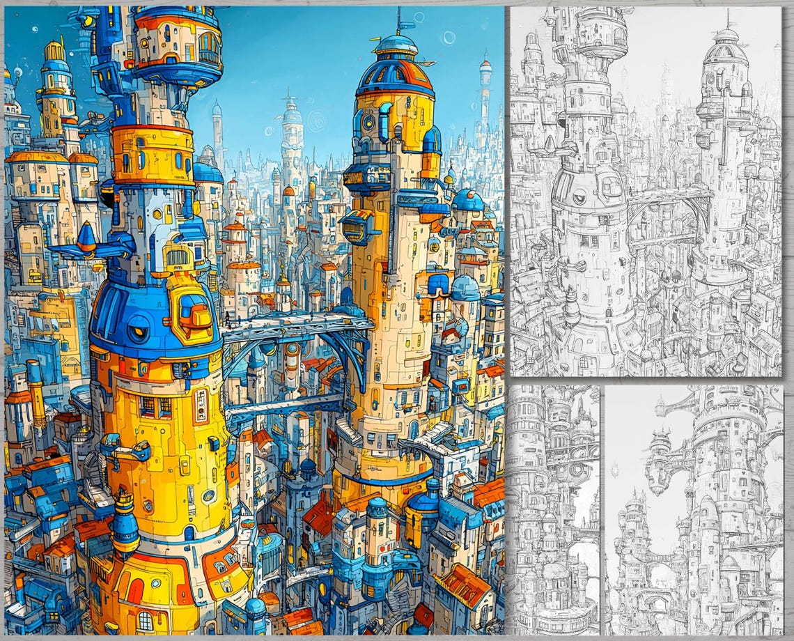 Futuristic City Coloring Pages, Printable Sci-fi Cityscapes, Fantasy ...
