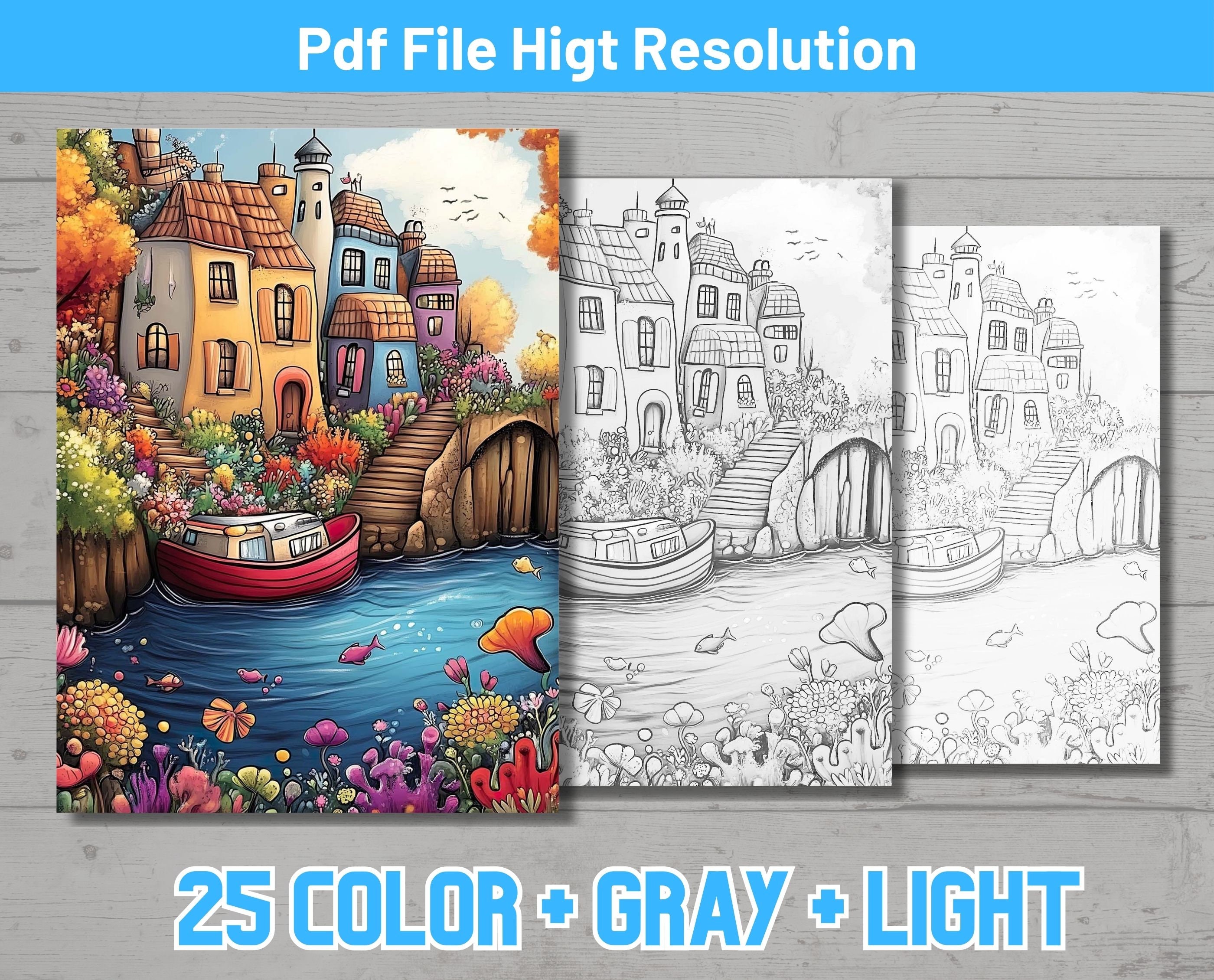 River Coloring Book: Boats, Flowers, Relaxing Scenes (PDF Download) - Etsy