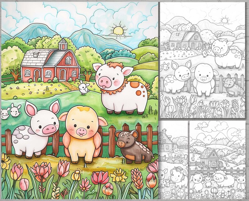 Cute Kawaii Farm Animals Coloring Book, Amusing Kids Adult Kawaii ...