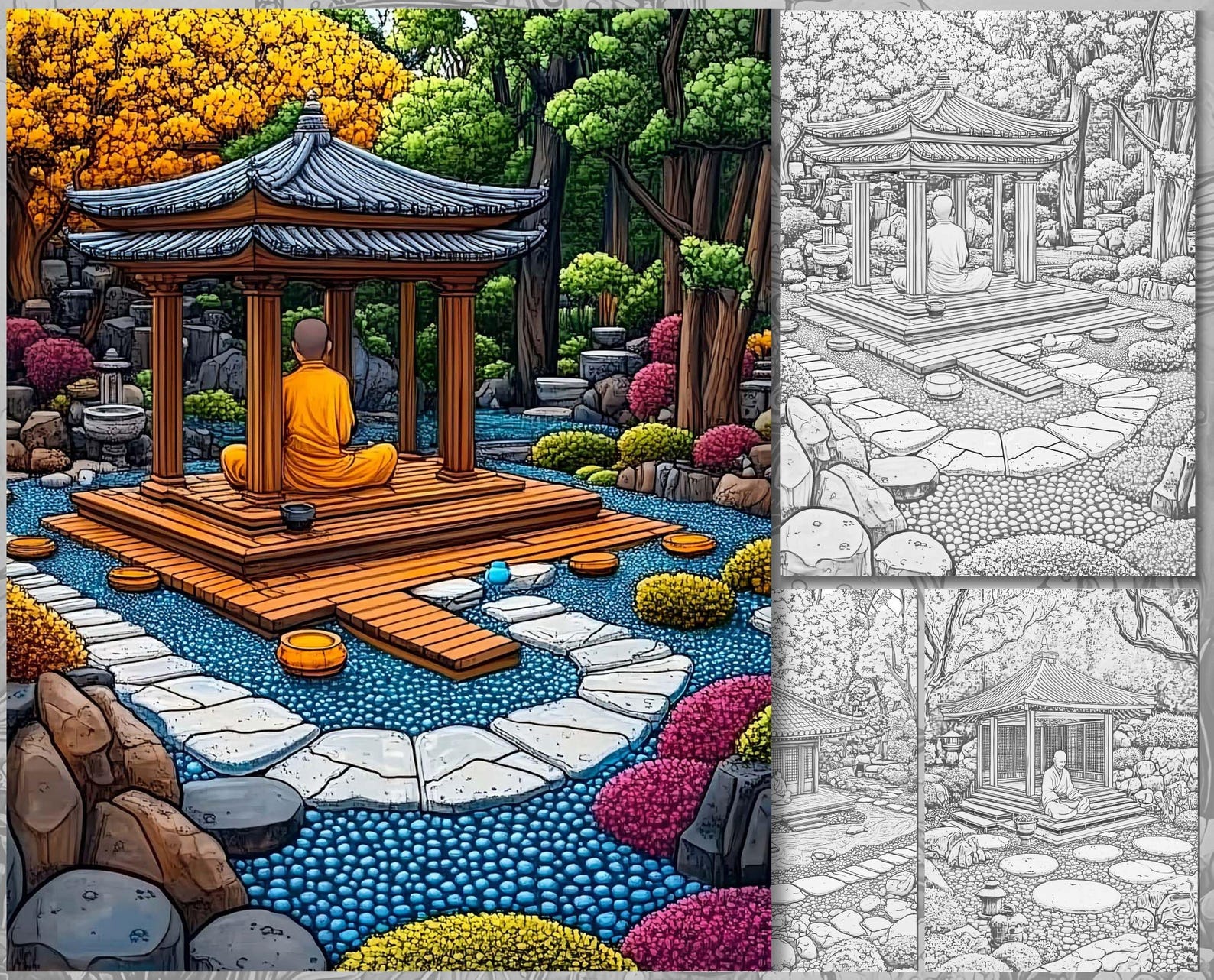 Zen Garden Coloring Book: Japanese Temple Art (printable PDF) - Etsy