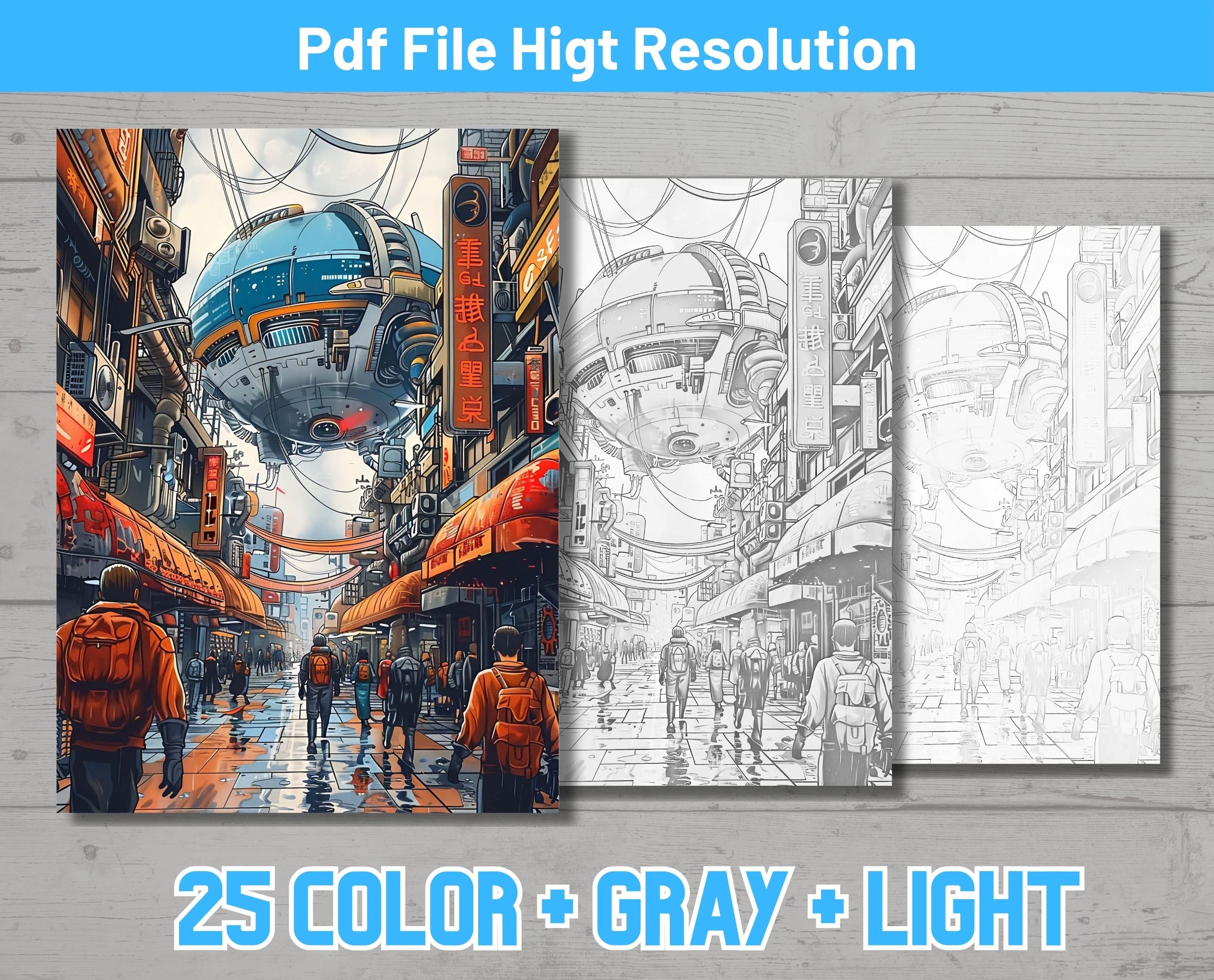 Futuristic City Coloring Book, Sci-fi Space Station Scenes, Advanced ...