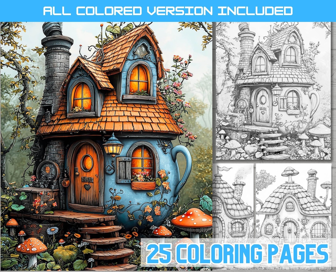 Whimsical Fantasy House Coloring Book, Enchanted Teapot Cottage ...