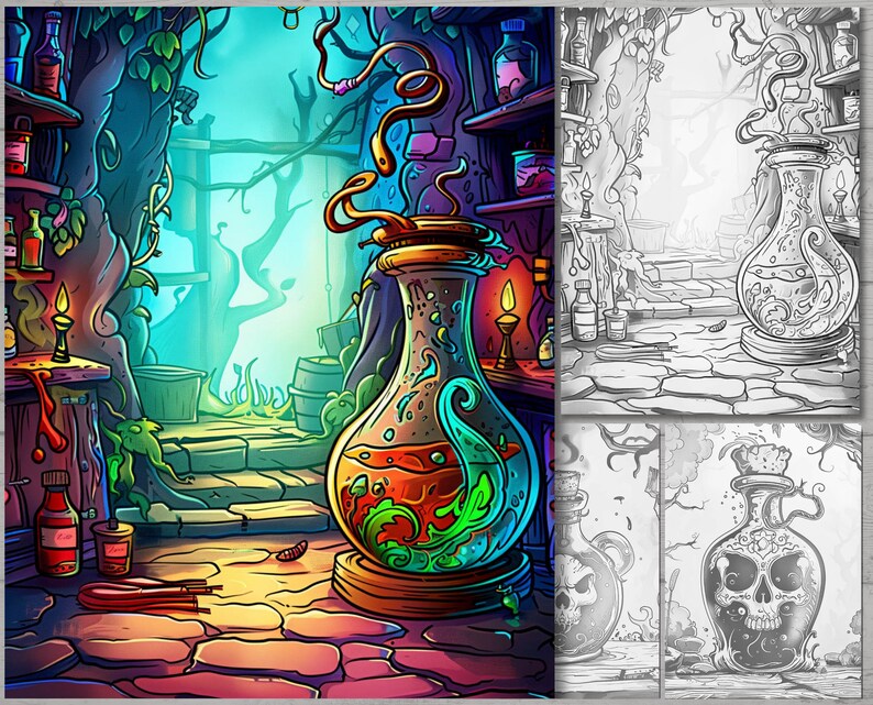 Magic Potion Lab Coloring Book: Fantasy Art, Adult & Kids (PDF) - Etsy