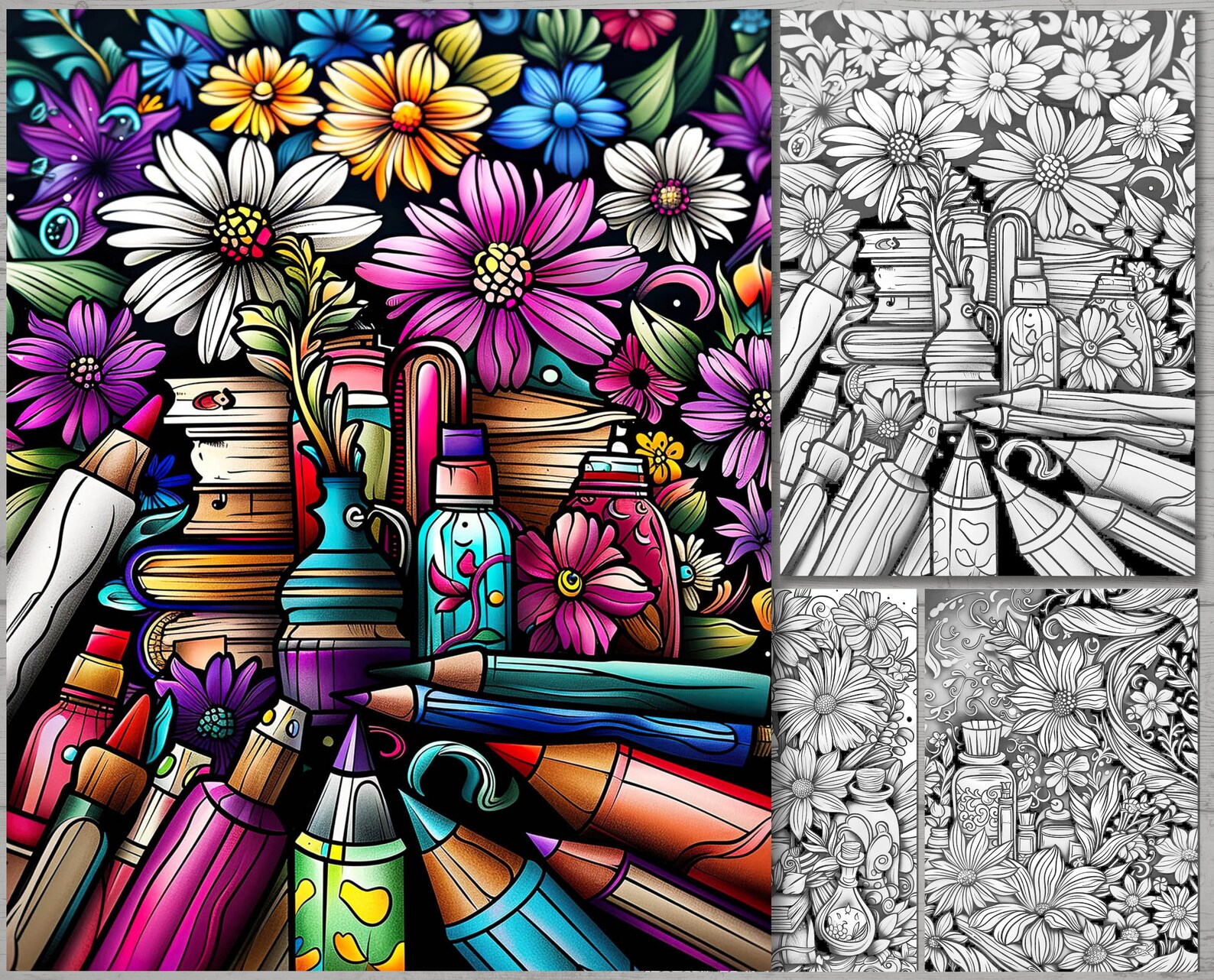 Floral Magic Potions Coloring Pages: Adult & Kids Fantasy (digital ...