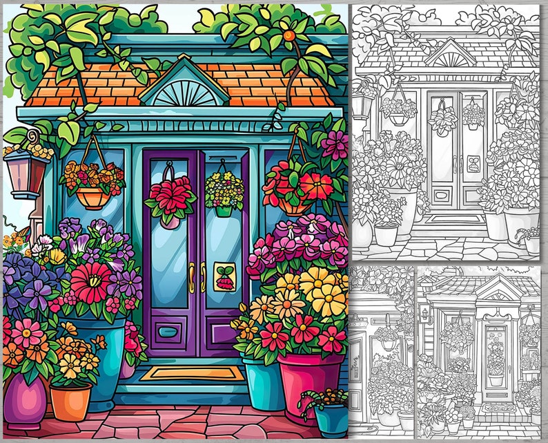 Flower Shop Coloring Pages: Adults & Kids Floral Market (digital ...