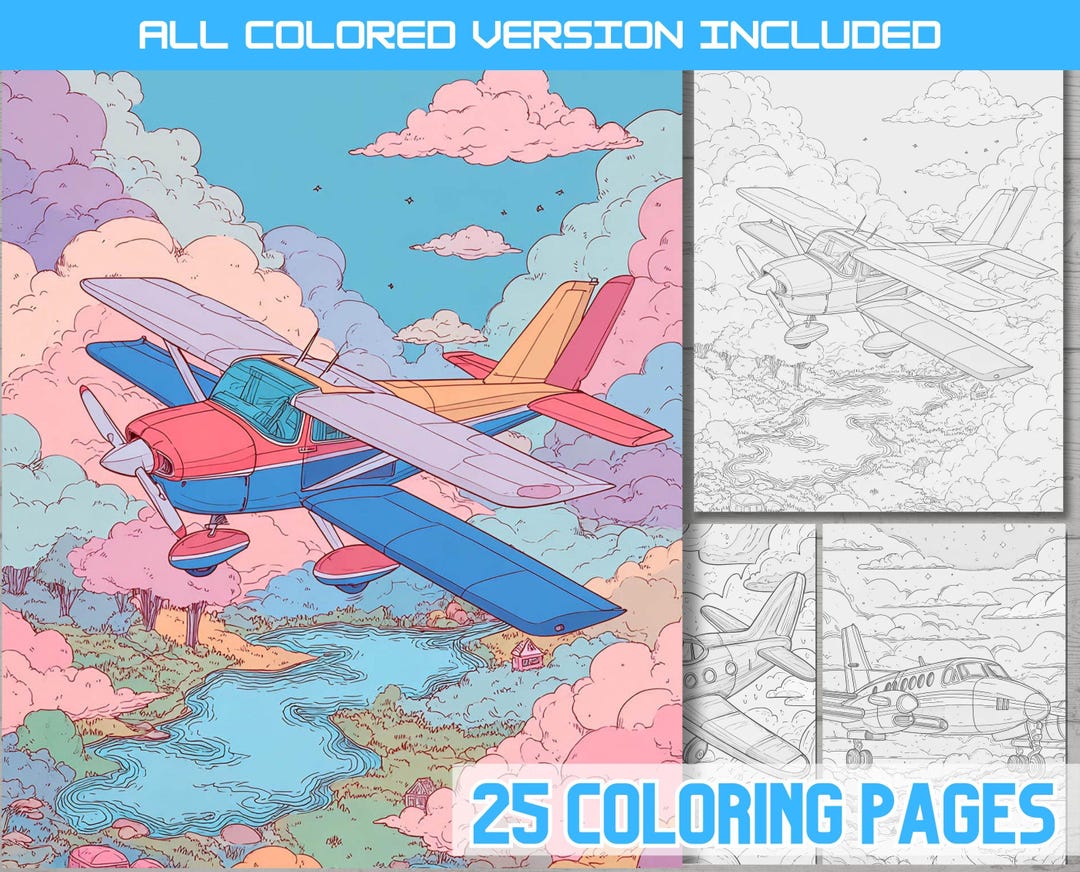 Printable Airplane Coloring Sheet, Pastel Vintage Biplane Coloring Page ...