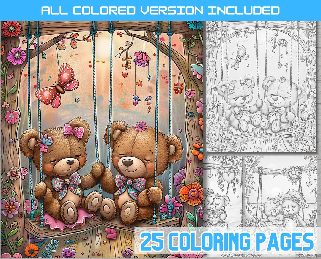 Cute Teddy Bear Coloring Book, Adorable Love Flowers and Bears, Sweet ...