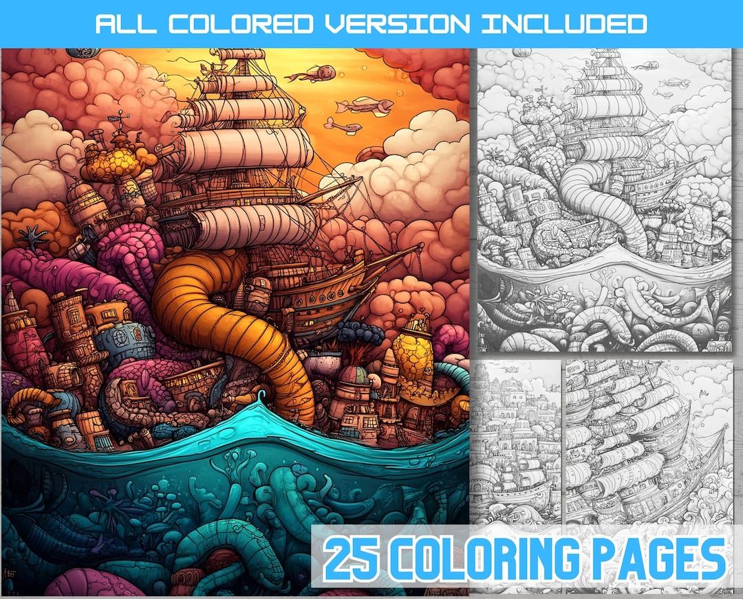 Fantasy Sea Coloring Book: Surreal Ocean Art, Kraken & Marine Life (PDF ...