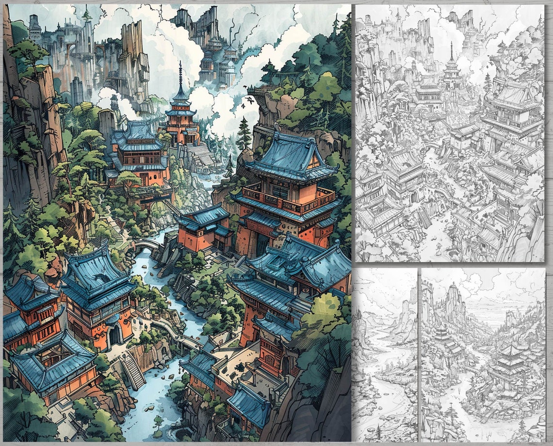 Ancient Chinese City Map Coloring Book: Traditional Town Layout ...