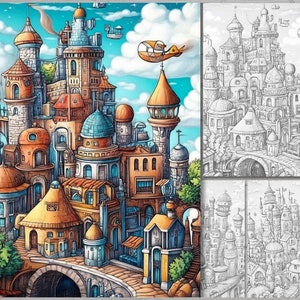 Futuristic Fantasy City Coloring Book, Sci-fi City Coloring Pages ...