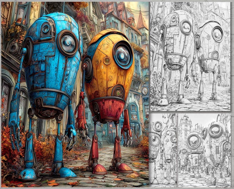 Quirky Robot Coloring Pages, Eccentric Steampunk Bot City Scenes ...