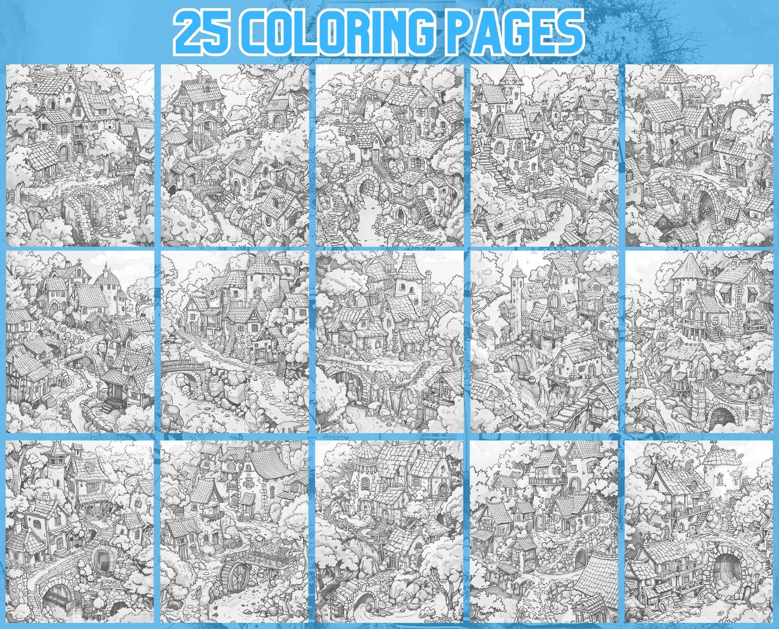 Rural Village Coloring Book: Scenic Cottage Pages (digital Download) - Etsy