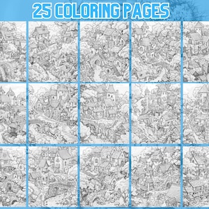 Rural Village Coloring Book: Scenic Cottage Pages (digital Download) - Etsy