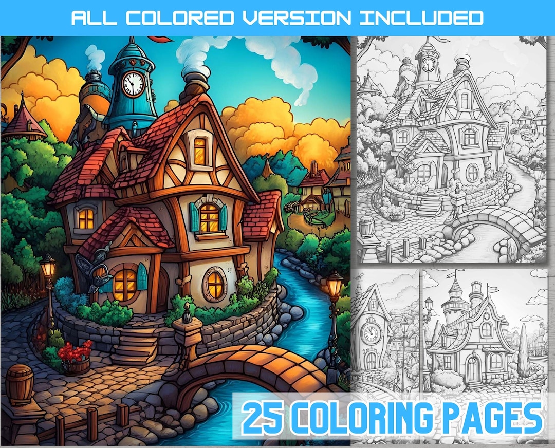 Fantasy Village Coloring Book: Enchanted City Scenes (PDF Download) - Etsy