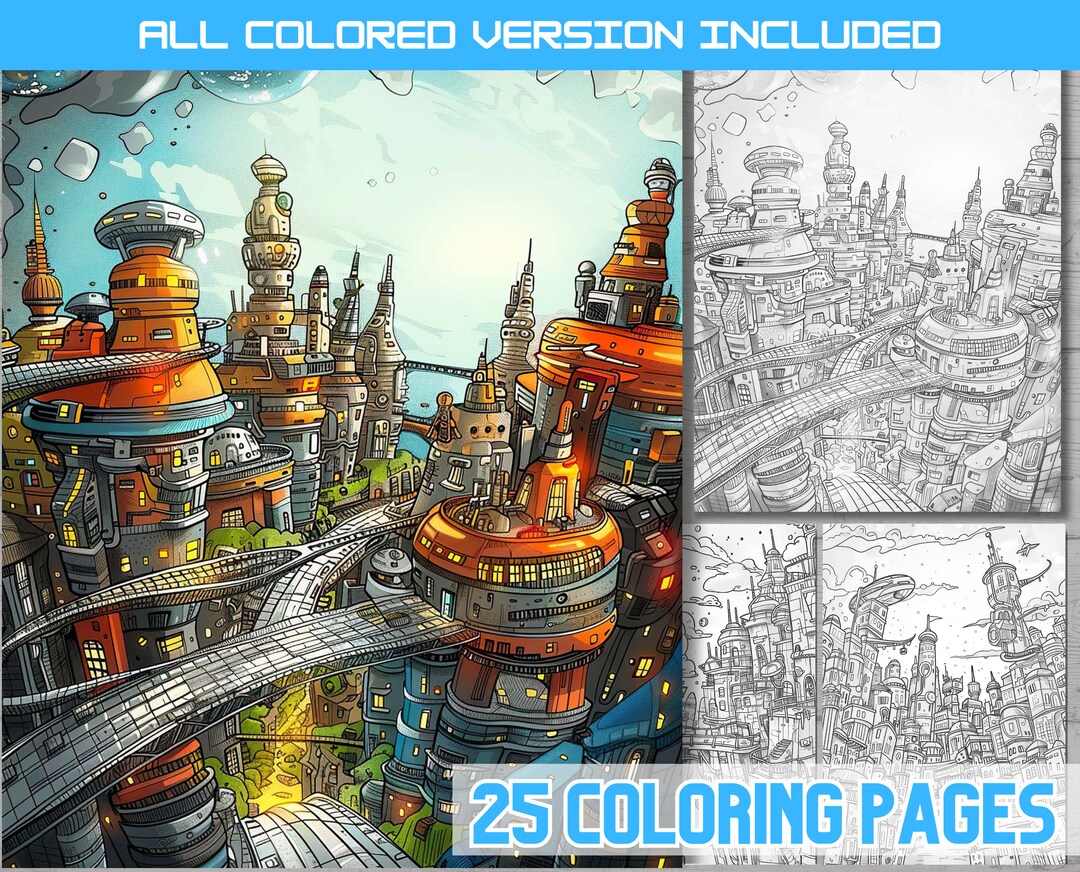 Futuristic City Coloring Pages: Space Metropolis Artwork (PDF Download ...