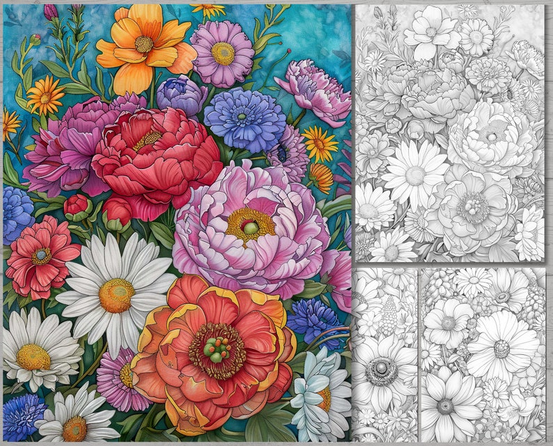 Full Color Flowers Mandala Coloring Book, Adult and Kids Flower ...