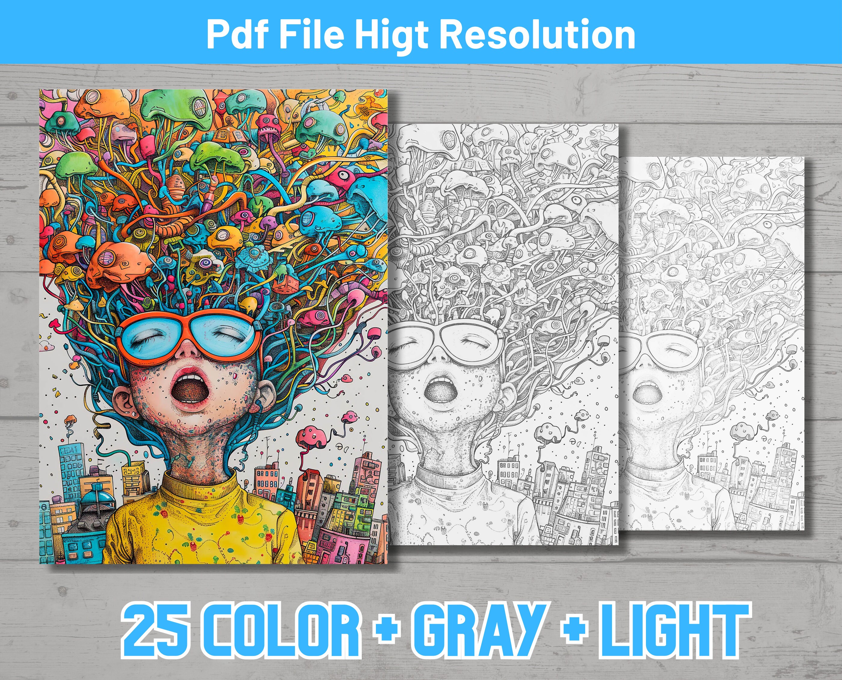 Futuristic Doodle Coloring Book: Modern Art Illustrations (digital ...