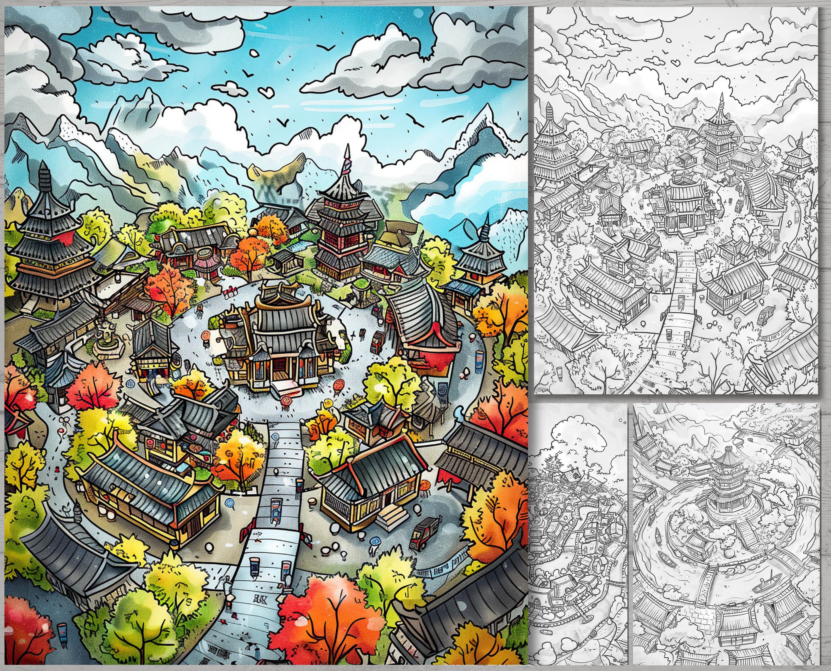 Ancient China Town Map Coloring Pages: Kids & Adults (digital Download ...